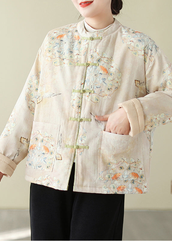 Chinese Style Apricot Print Warm Fine Cotton Filled Parka Winter – Linadiva