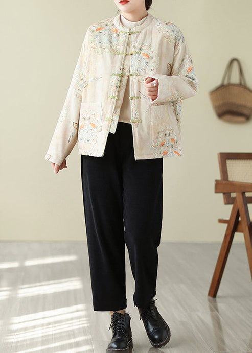 Chinese Style Apricot Print Warm Fine Cotton Filled Parka Winter – Linadiva